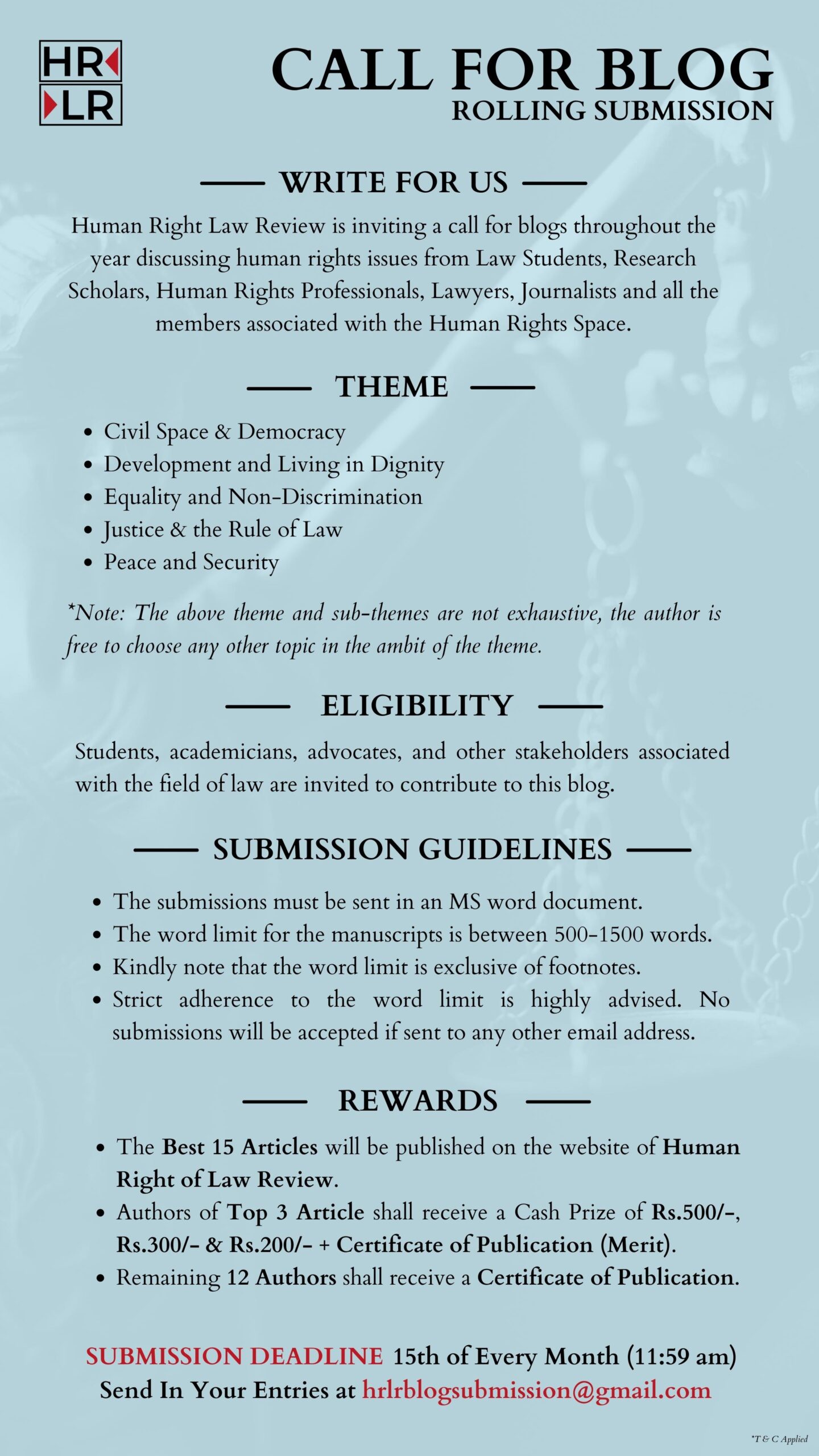 Call for Blogs: Human Right Law Review: Rolling Submissions